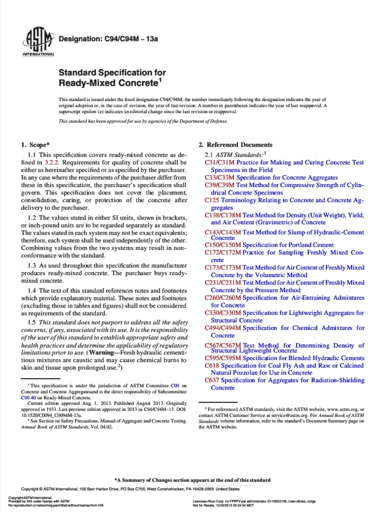 Astm c94 Mixed Concrete | Download Free PDF | Concrete | Cement