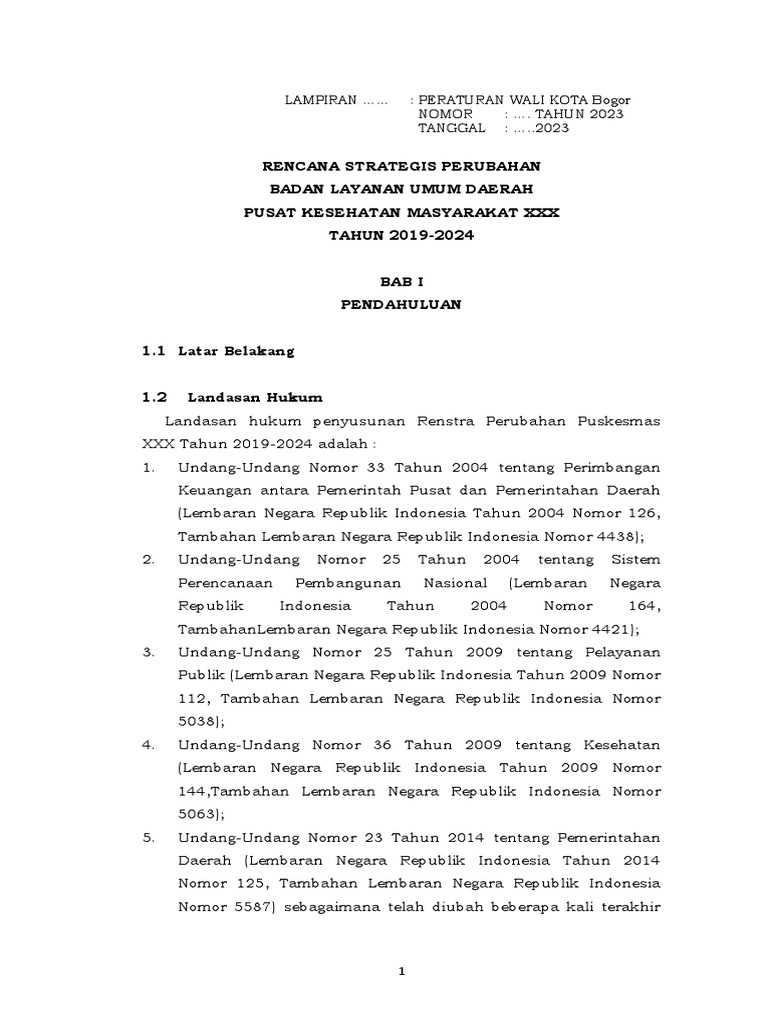 Contoh Renstra BLUD Puskesmas | PDF
