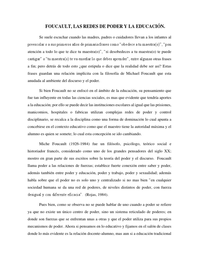 Foucault y el Poder en la Educación | PDF | Michel Foucault | Maestros