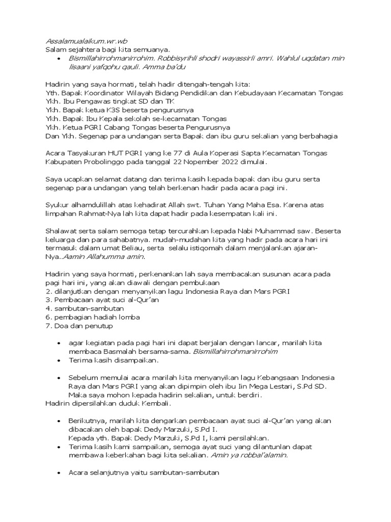 MC Acara Tasyakuran HUT Pgri | PDF