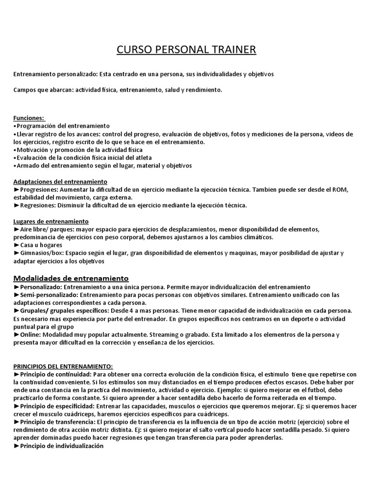 Curso completo sobre entrenamiento personalizado: funciones, principios ...