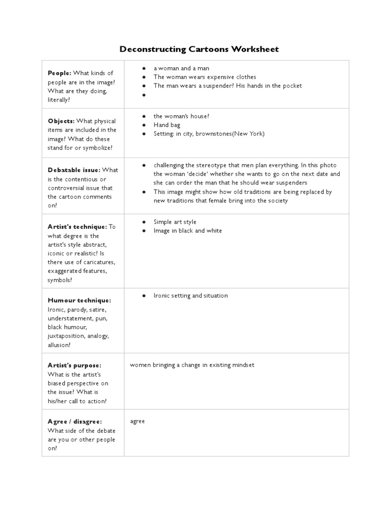 Cartoons Lesson 2 - Deconstructing Cartoons Worksheet | PDF