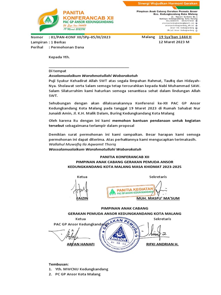 Surat Permohonan & Proposal Konferancab GP Ansor | PDF