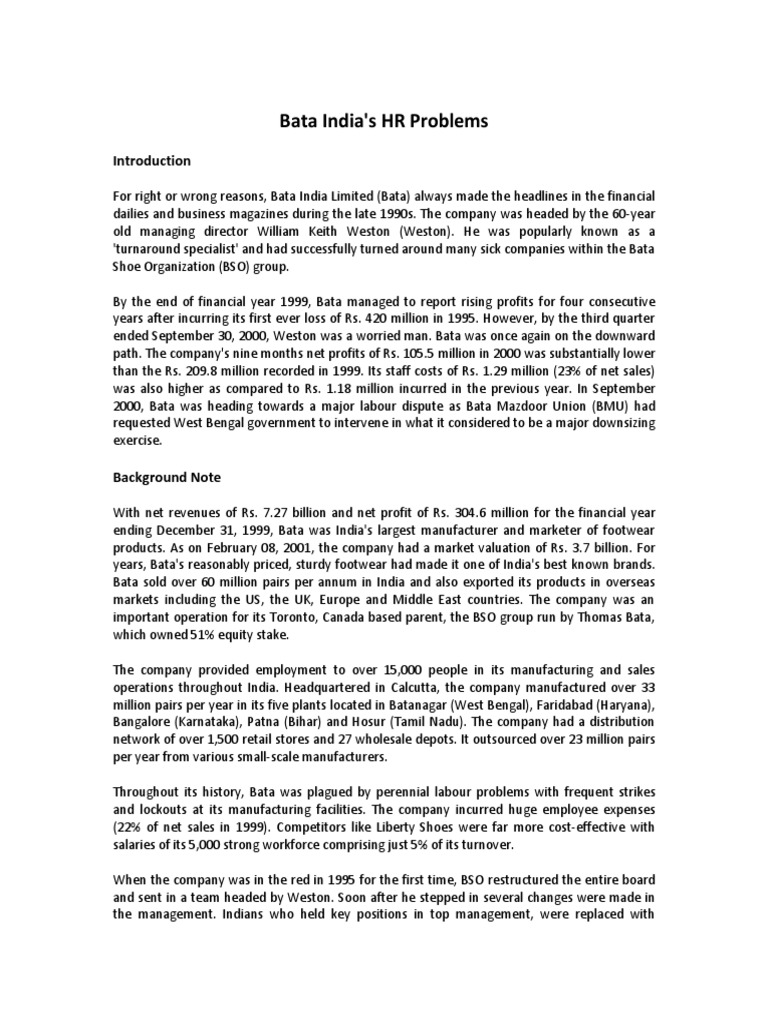 Case Study 4 Bata India's HR Problems | PDF | Lockout (Industry) | Trade Union