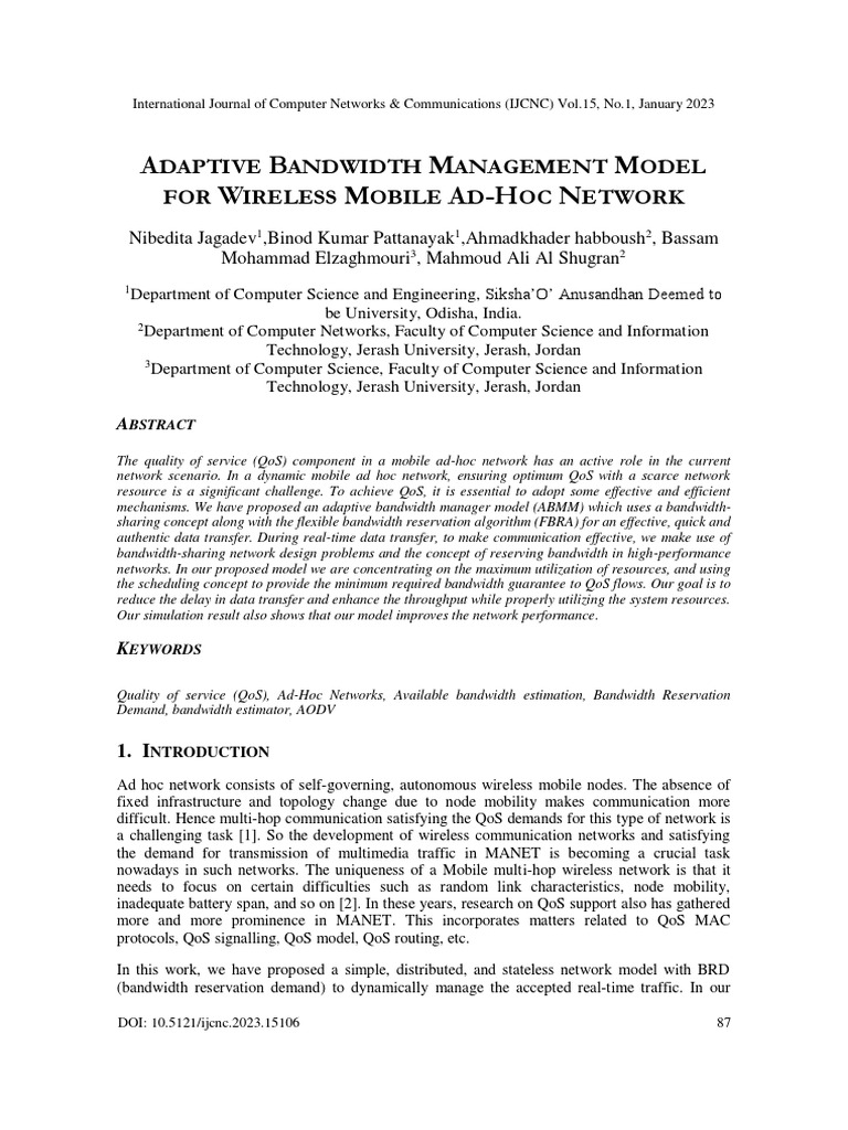 Adaptive Bandwidth Management Model For Wireless Mobile Ad Hoc Network