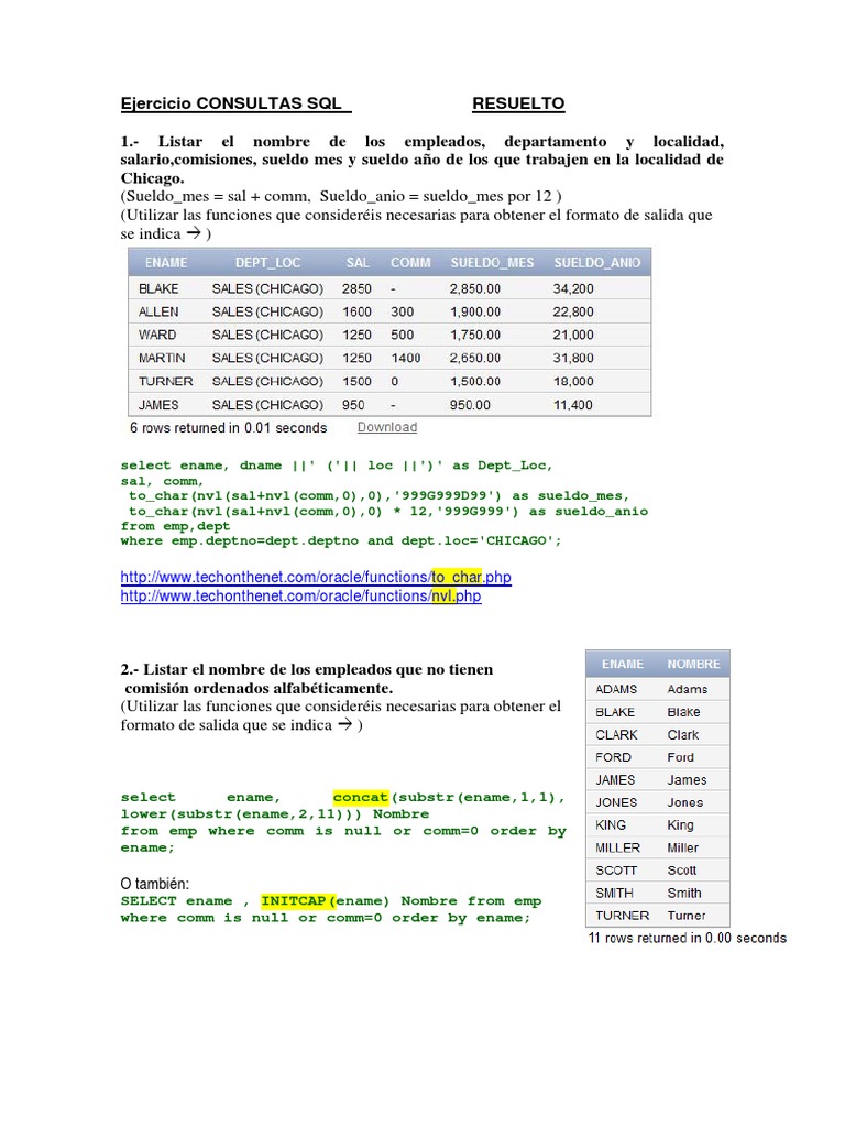 Ejercicio Consultas SQL Resuelto | PDF