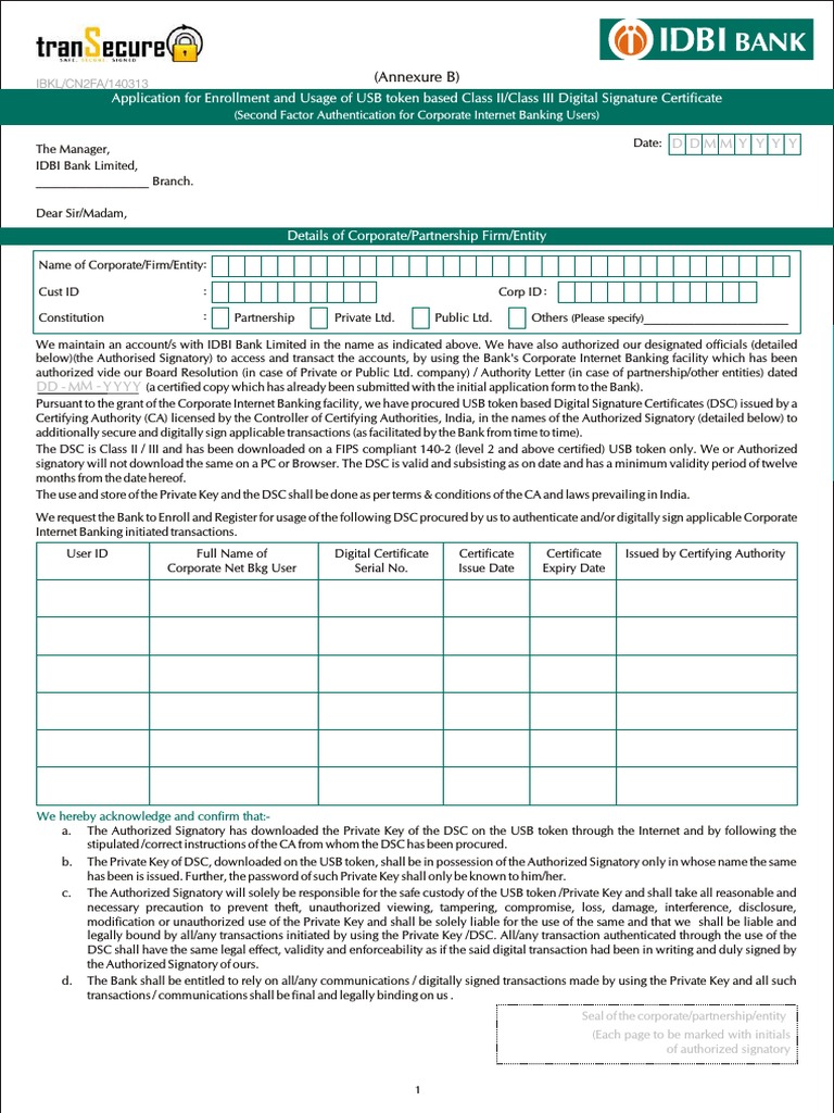 Application for USB token based DSC enrollment | PDF | Online Banking ...