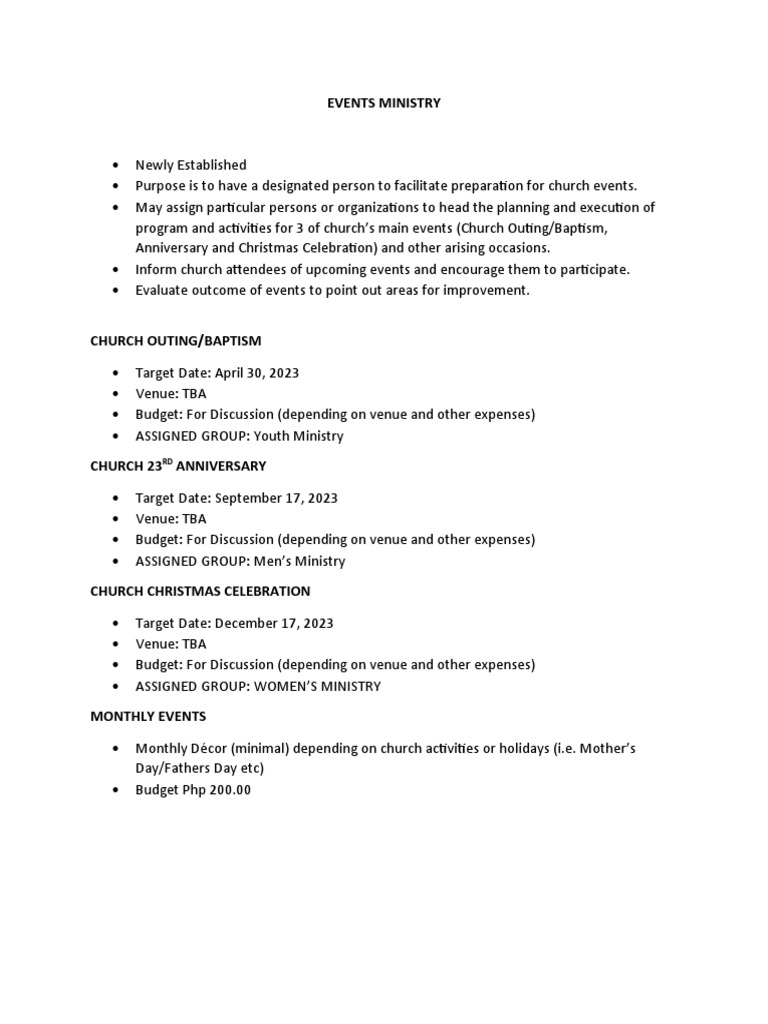 Church Events and Evangelism Plans | PDF | Observances