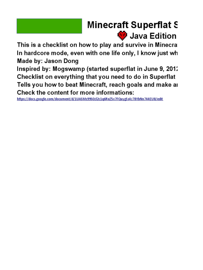 Minecraft Superflat Checklist | PDF | Minecraft