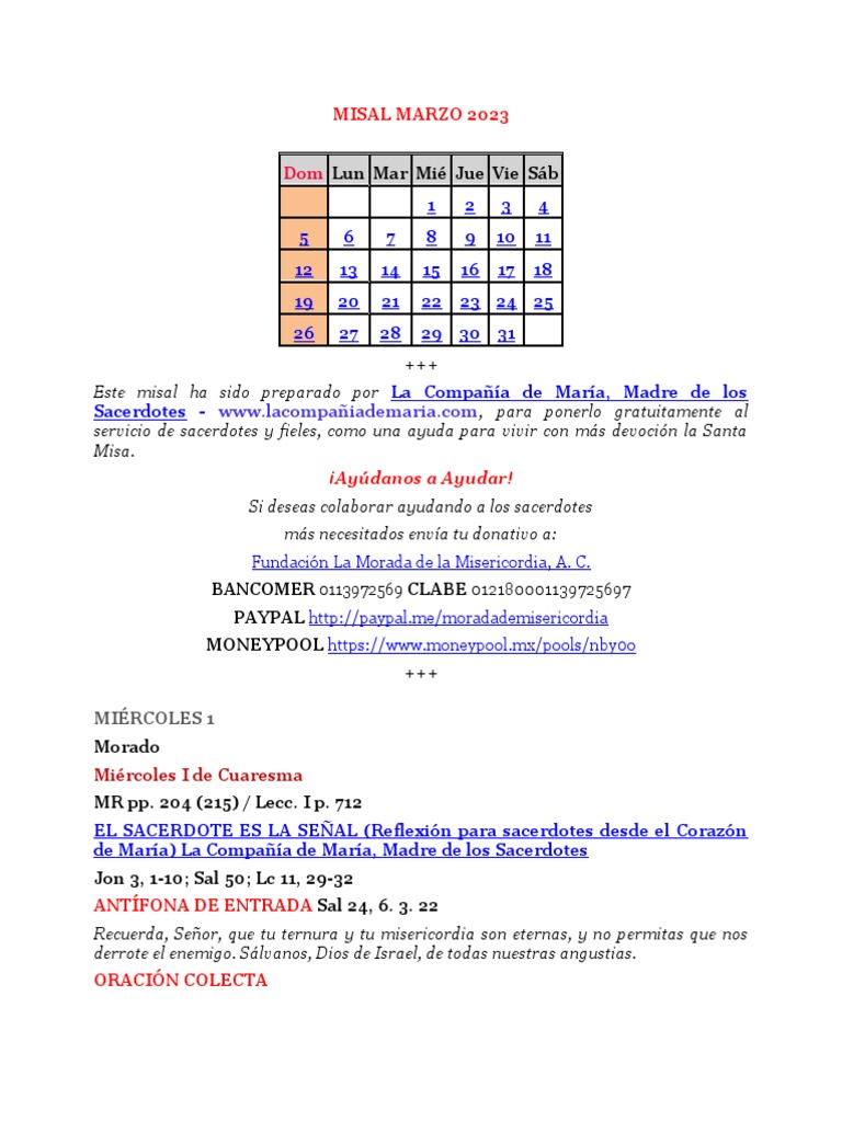 Misal Marzo 2023 | PDF | Jesús | eucaristía
