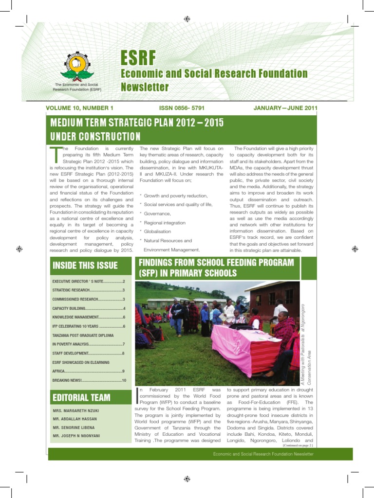 ESRF Newsletter Jan-Jun 2011 | PDF | Tanzania | Poverty Reduction
