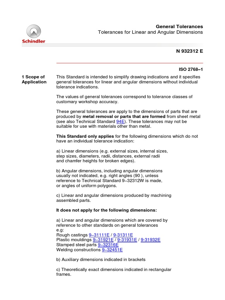 N 9-32312E General Tolerances For Linear and Angular Dimensions | PDF ...