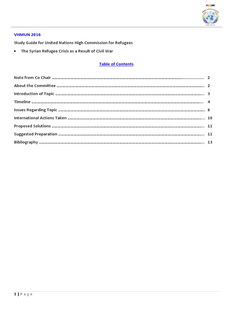 UNHCR Study Guide 1 New | Download Free PDF | Refugees Of The Syrian Civil War | Refugee