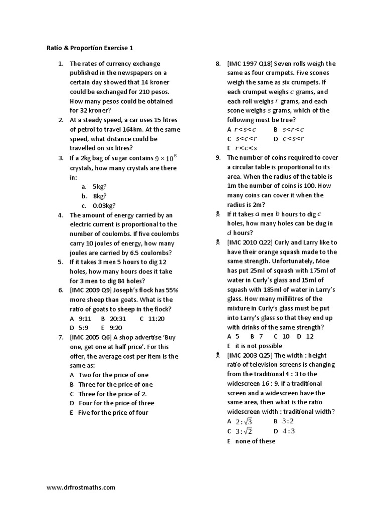 Ratio and Proportion Math Exercises | PDF | Science & Mathematics