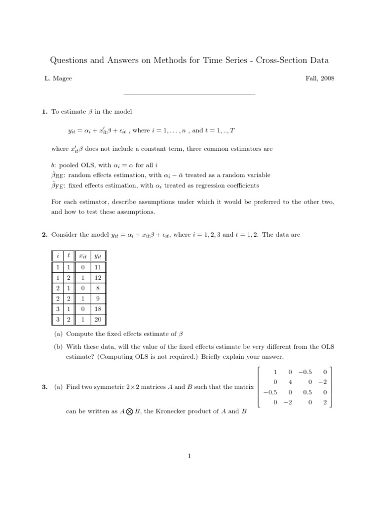 Time Series Cross Section Data Pdf Ordinary Least Squares Covariance Matrix