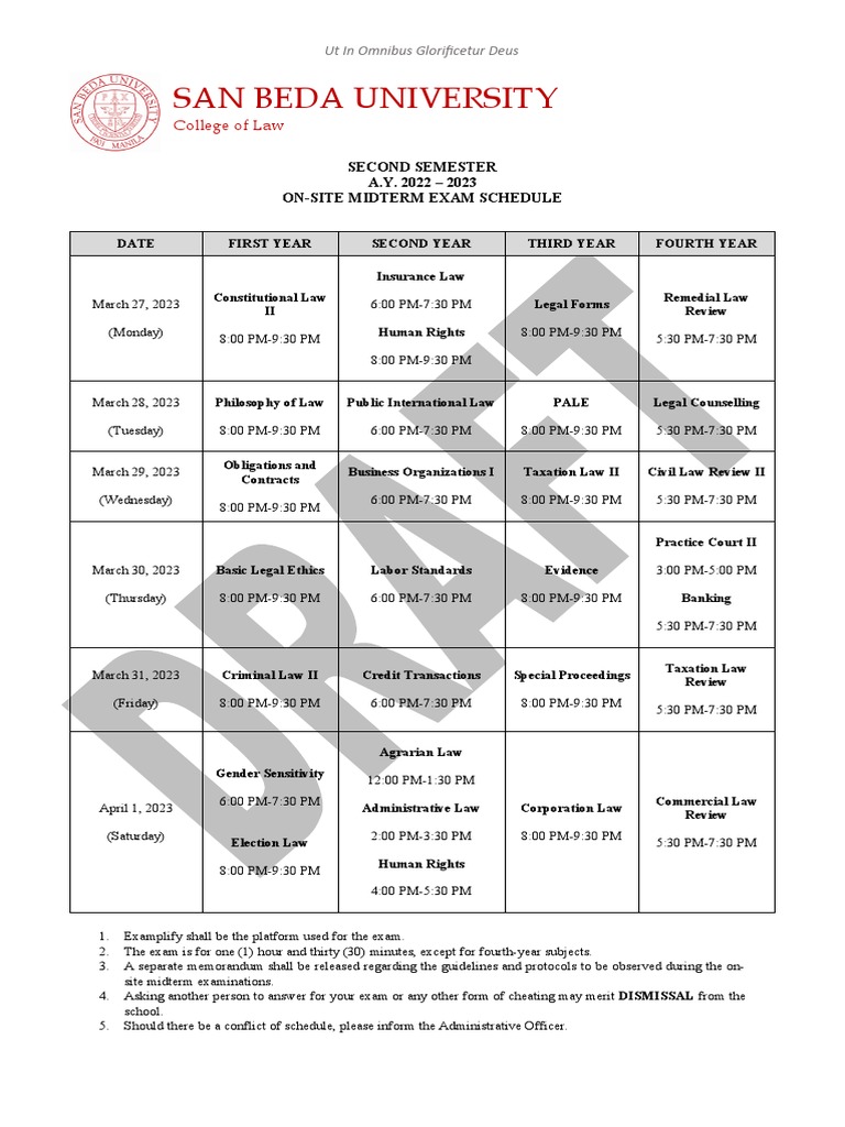 SBU COL - Draft Midterm Examination Schedule (Second Semester, AY 2022-2023) | PDF | Social ...