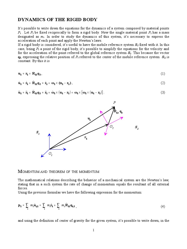 Mathematical Formulation of Rigid Body Dynamics: Expressions for Linear ...