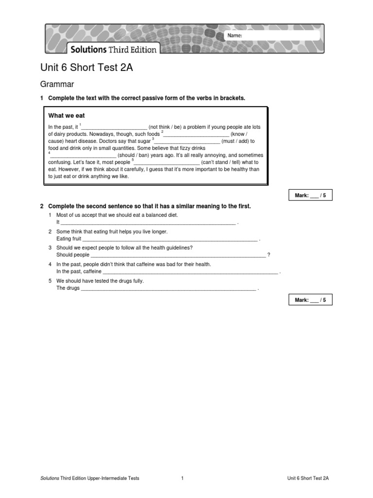 Sol3e Uppint U6 Short Test 2a | PDF | Healthy Diet | Linguistics