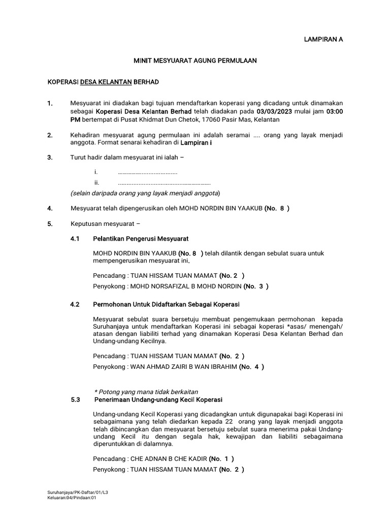 Lampiran A - Contoh Minit MAP-1 | PDF