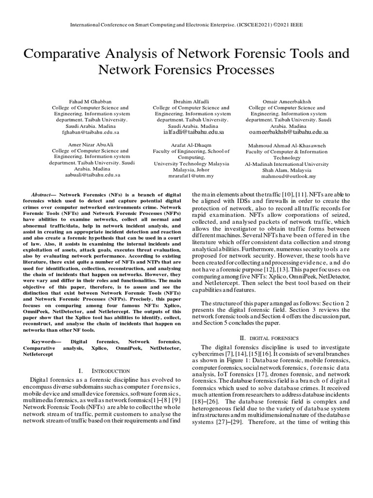 Comparative Analysis of Network Forensic Tools and | PDF | Computer Forensics | Computer Network