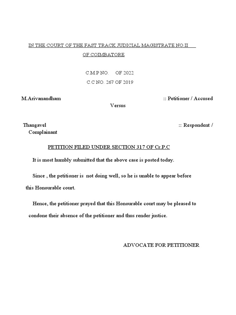 Section 317 CrPC Absence Petition | PDF