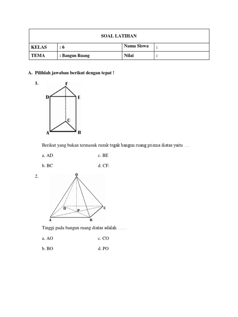 SOAL Bangun Ruang KELAS 6 PELAJARAN 4 | PDF