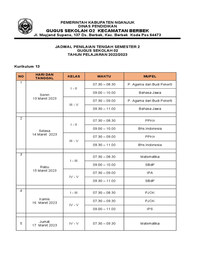 Jadwal PTS 2 | PDF