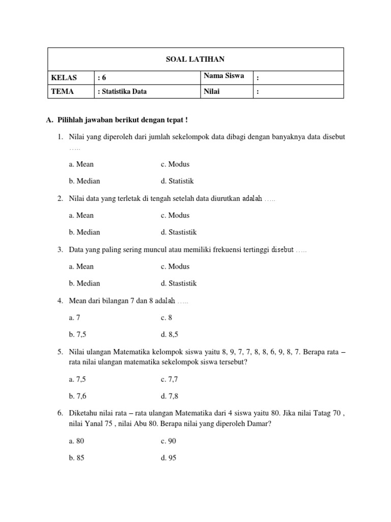 SOAL Penyajian Data KELAS 6 PELAJARAN 5 | PDF