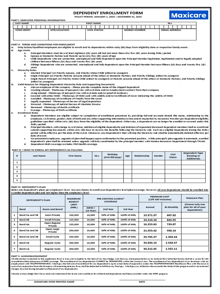 2023 Maxicare Dependent Enrollment Form - Teleperformance PDF | PDF | Travel Visa | Domestic ...