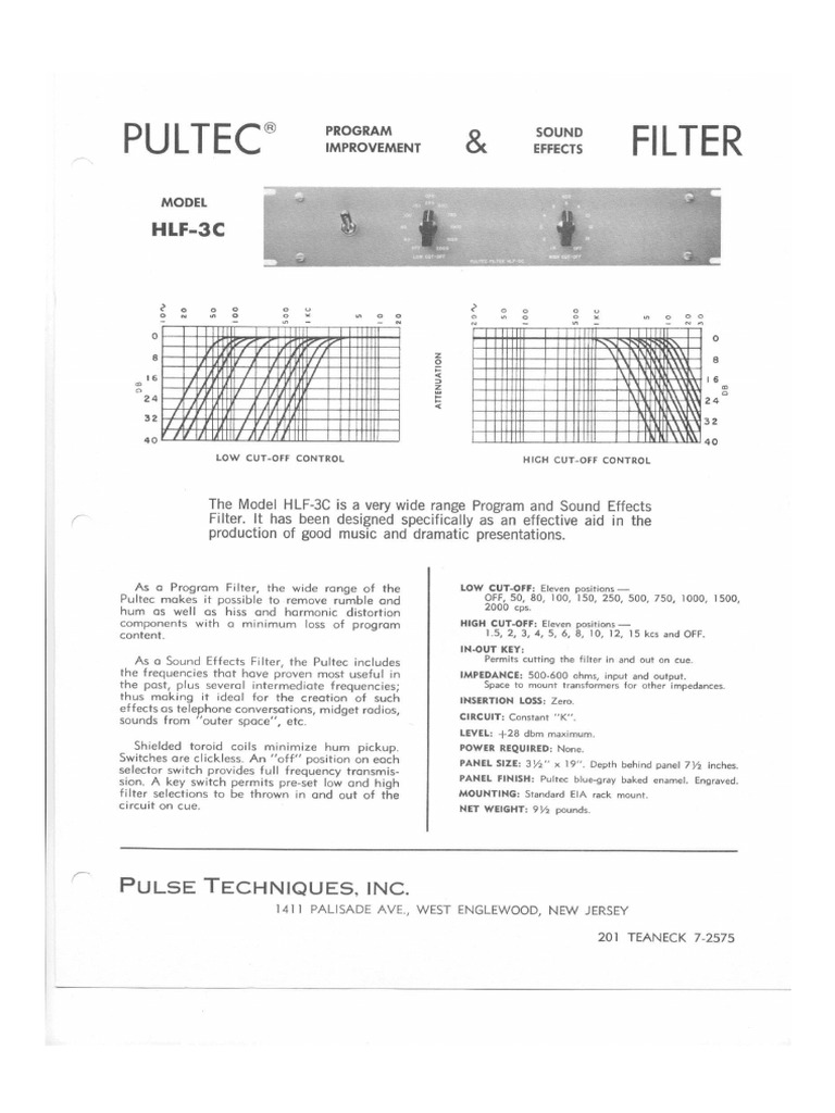 Pultec - HLF3 - Manual, Schematics | PDF