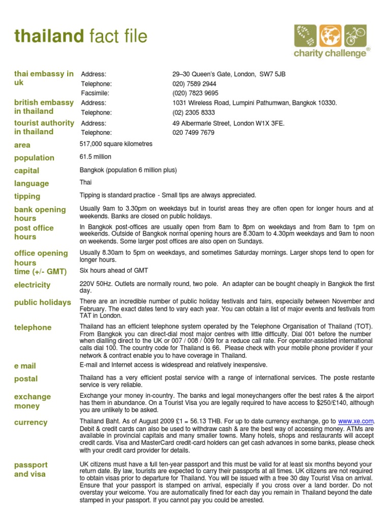 Thailand Fact File | PDF | Workweek And Weekend | Credit Card