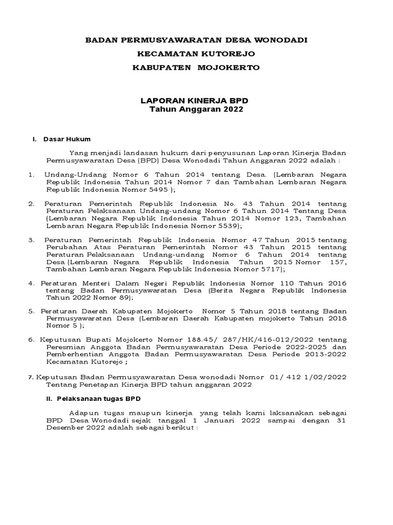 Laporan Kinerja BPD, 2022 | PDF