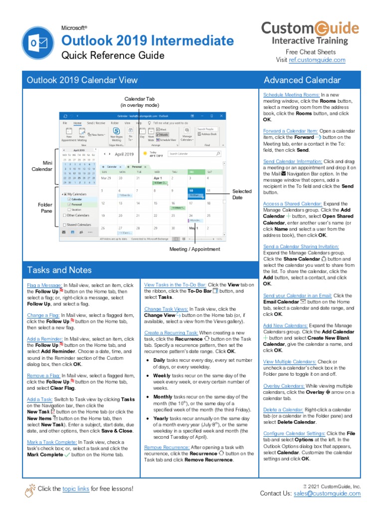 Outlook 2019 Intermediate Quick Reference PDF | PDF | Microsoft Outlook | Computer File