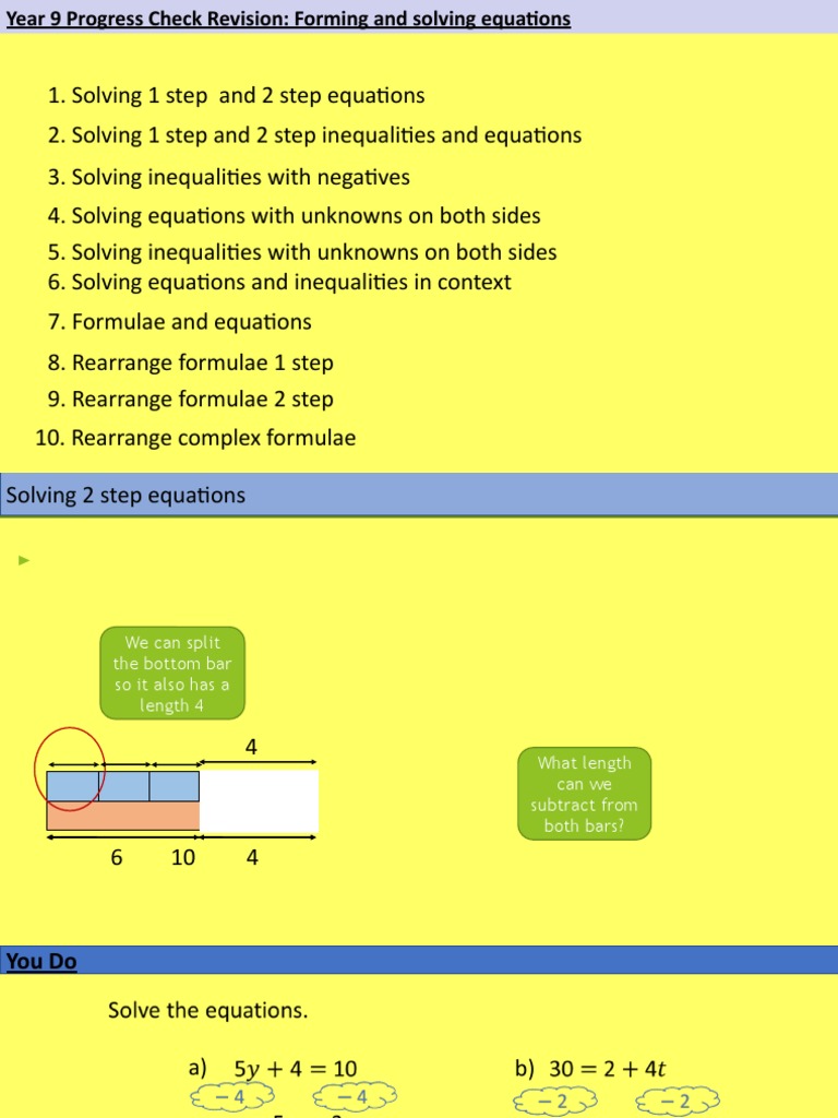 Year 9 Revision - Forming and Solving Equations | PDF | Rectangle | Triangle