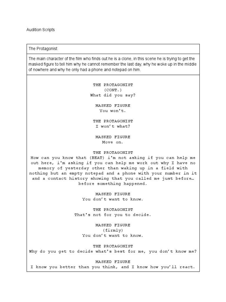 Audition Scripts - FMP | PDF