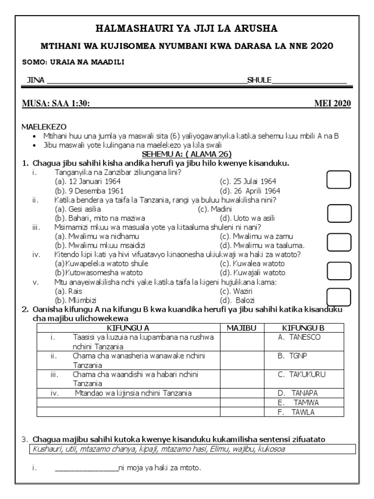 Uraia Na Maadili - STD Iv - HP1 PDF | PDF