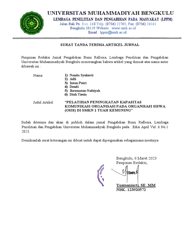 7. Surat Tanda Terima Artikel Jurnal (LOA) (2) | PDF