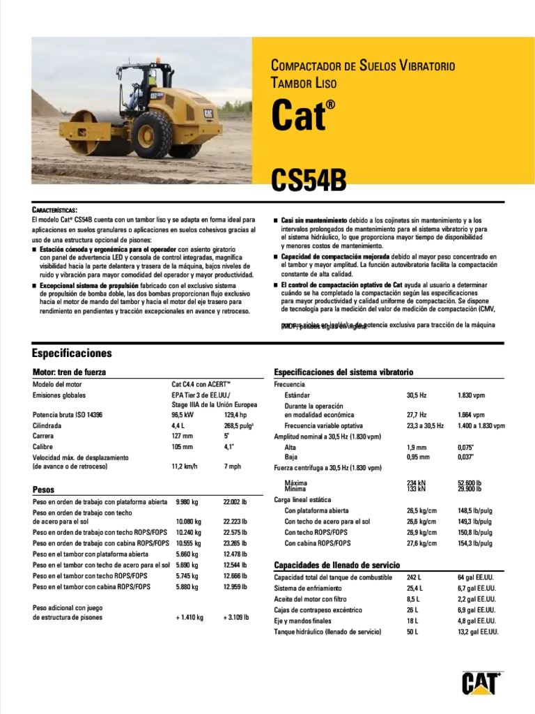 Especificaciones Compactadora Cat cs54b PDF - Compress | PDF