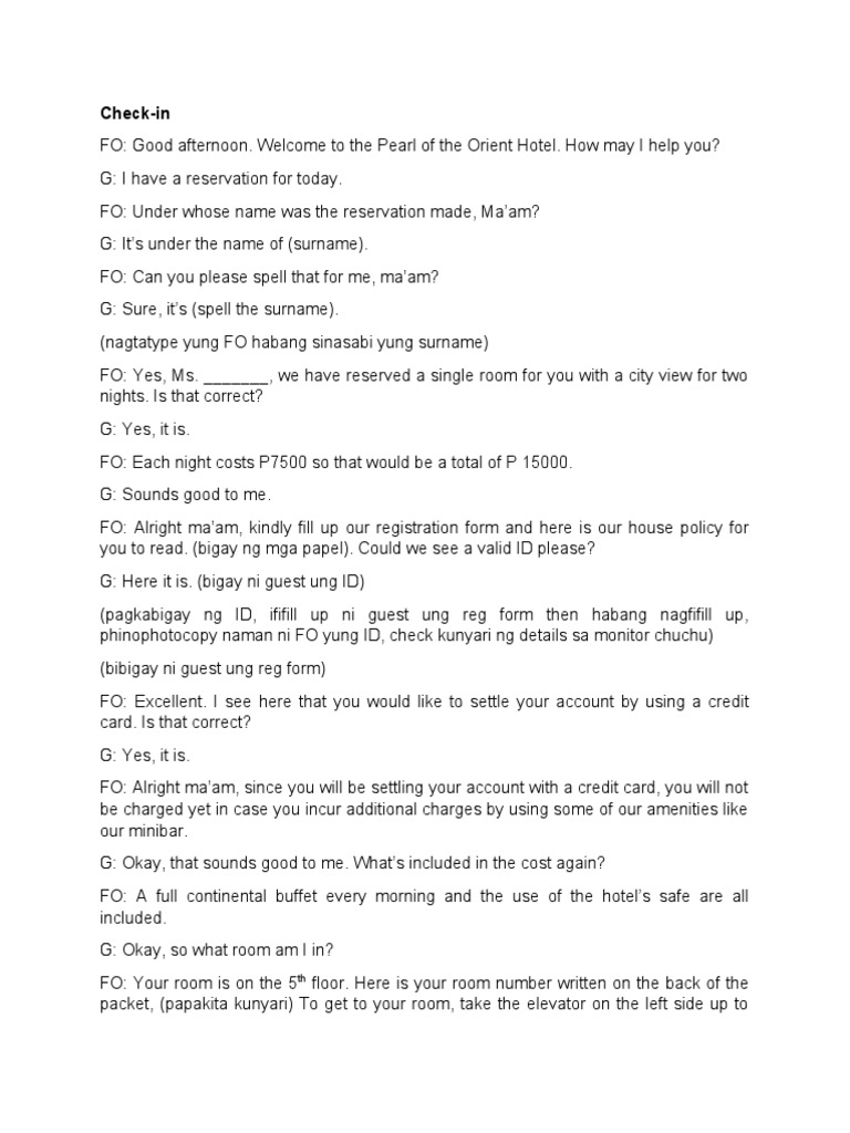 Check-In & Check-Out Script | PDF