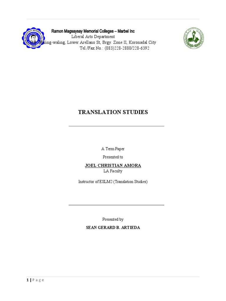 Term Paper Translation Studies | PDF | Translations | Linguistics