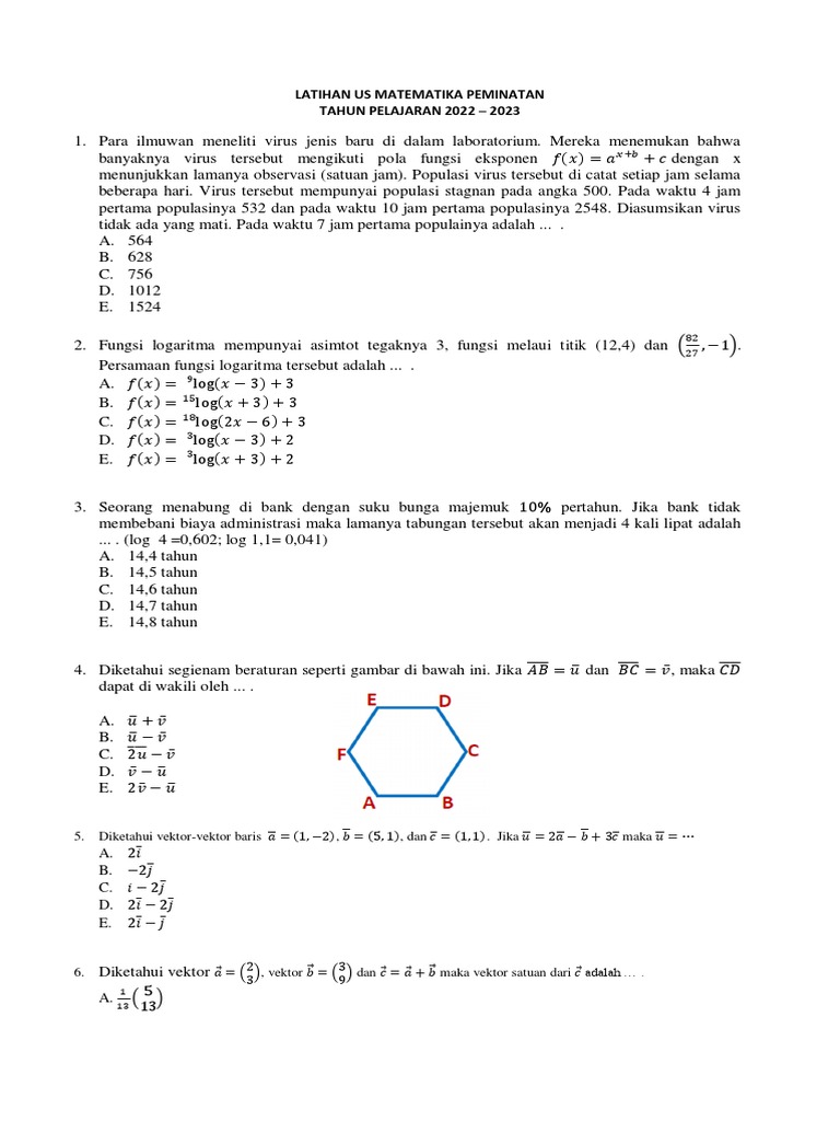 Latihan Us Mat Minat 2022-2023 | PDF