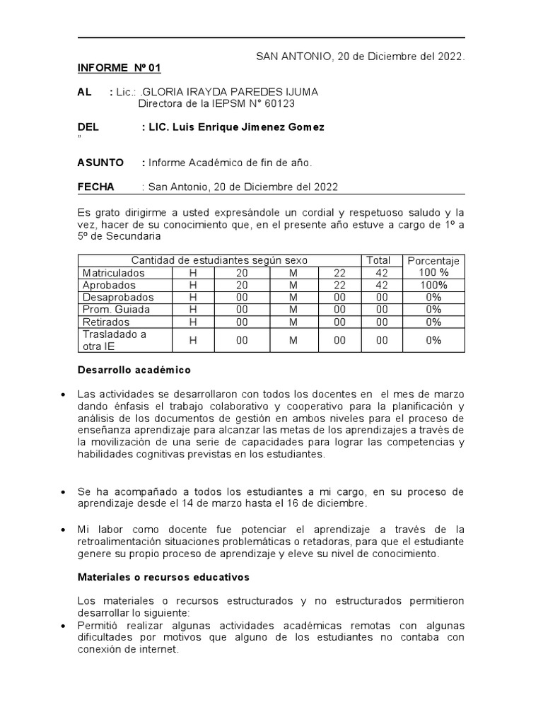 Informe Estadistico Luis | PDF | Aprendizaje | Maestros