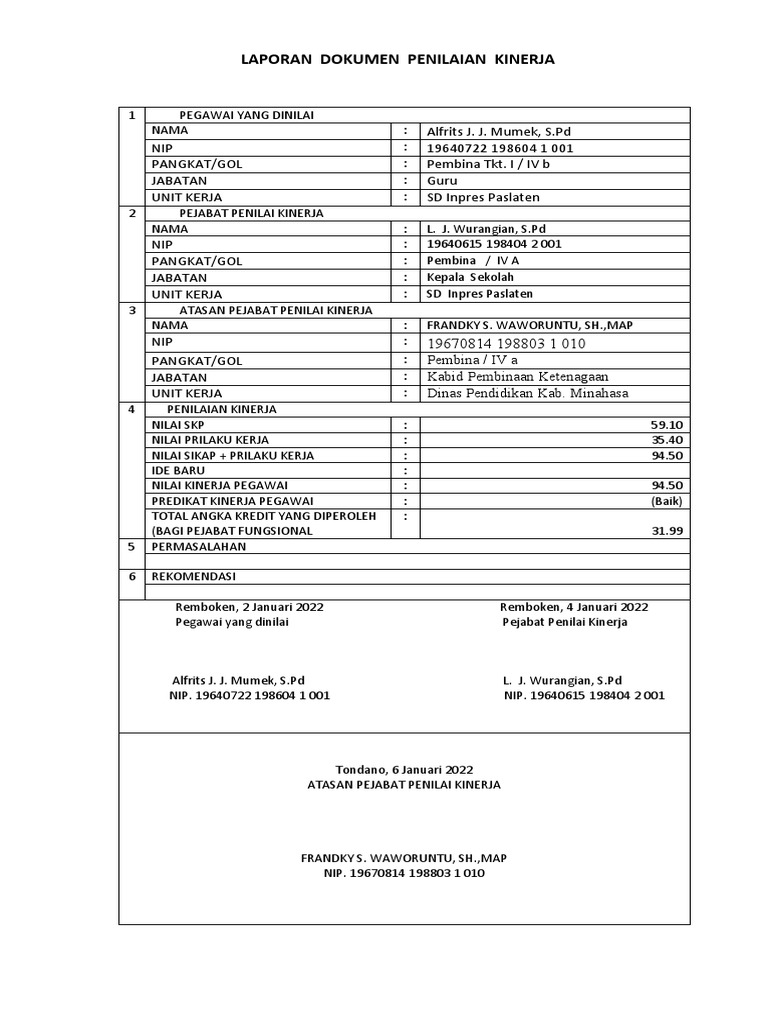 Laporan Dokumen Penilaian Kinerja | PDF