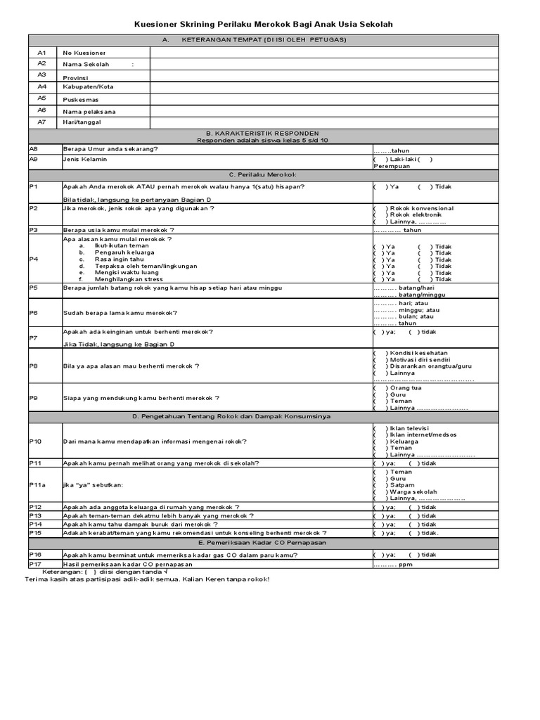 Kuesioner Skrining Merokok Remaja | PDF