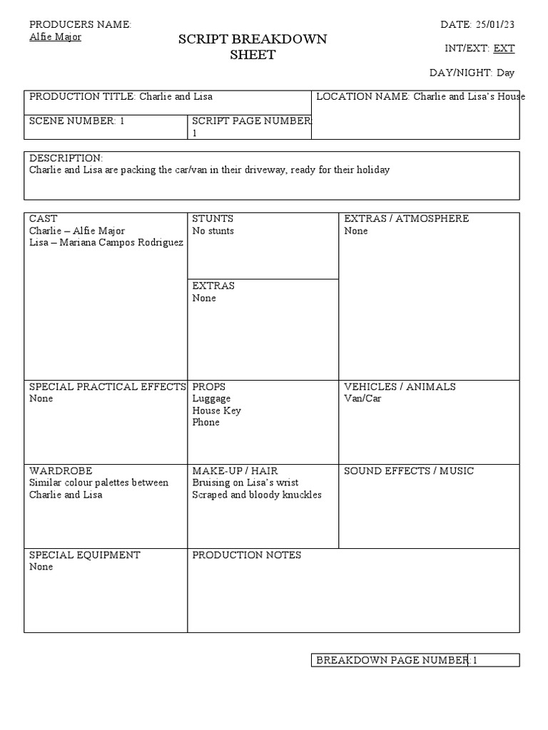 Script Breakdown Sheet | PDF