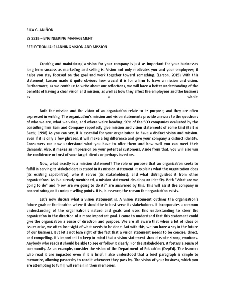 Mission and Vision | PDF | Goal | Business