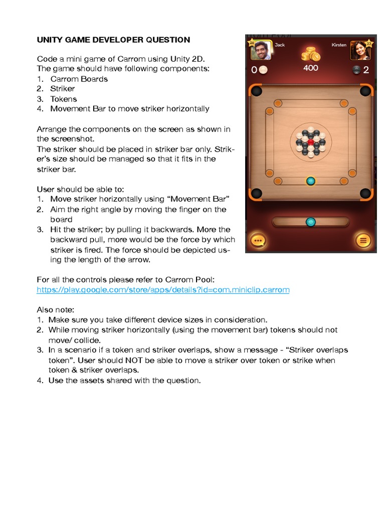 Unity 2D Carrom Mini Game Guide | PDF
