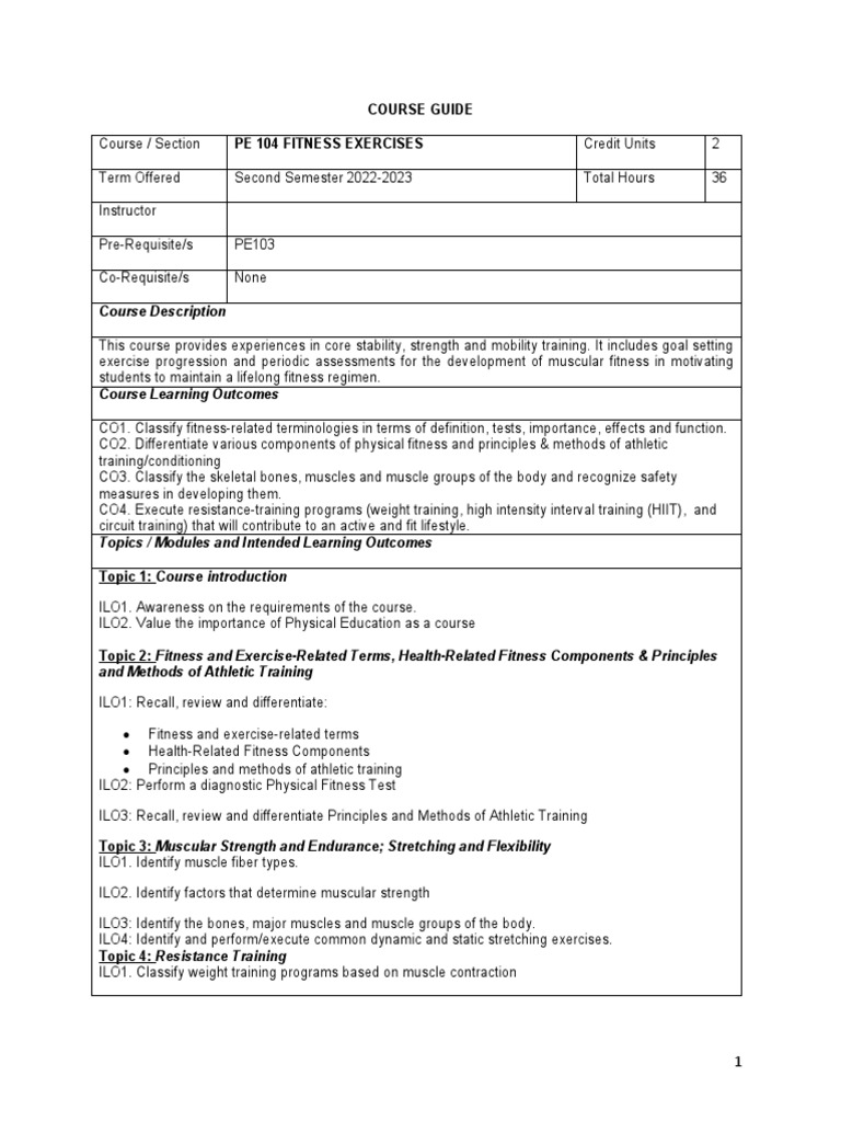 Updated Pe 104 Course Design 2ND Sem 2022-2023-1 | PDF | Physical ...