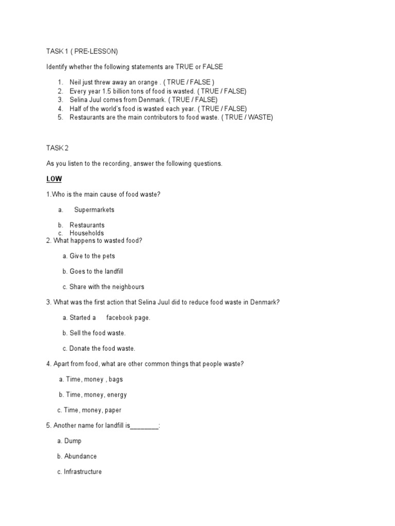 HANDOUTS FOR LISTENING TASK L2 | PDF | Wellness