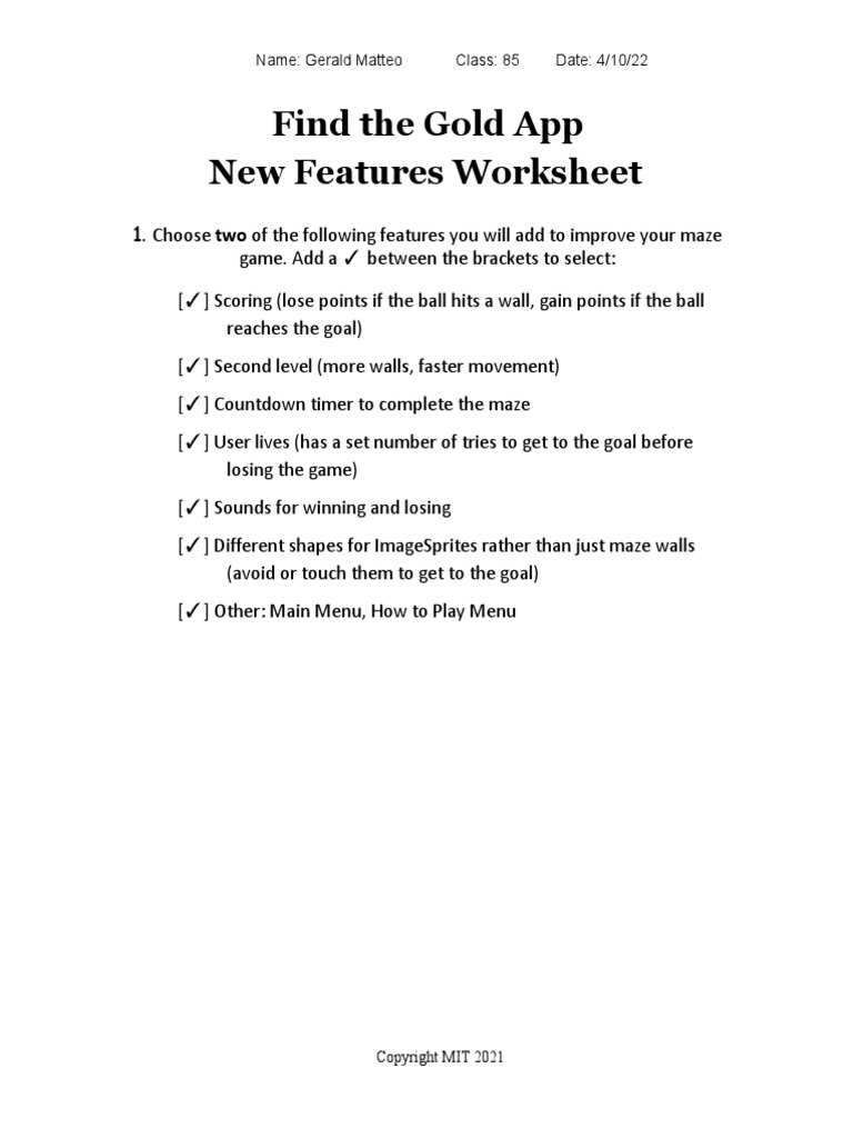 Find The Gold New Features Worksheet | PDF | Software | Computing